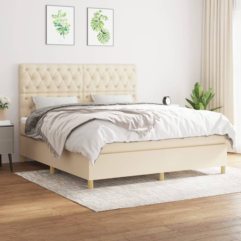 Cama box spring con colchón tela color crema 160x200 cm | Leroy Merlin