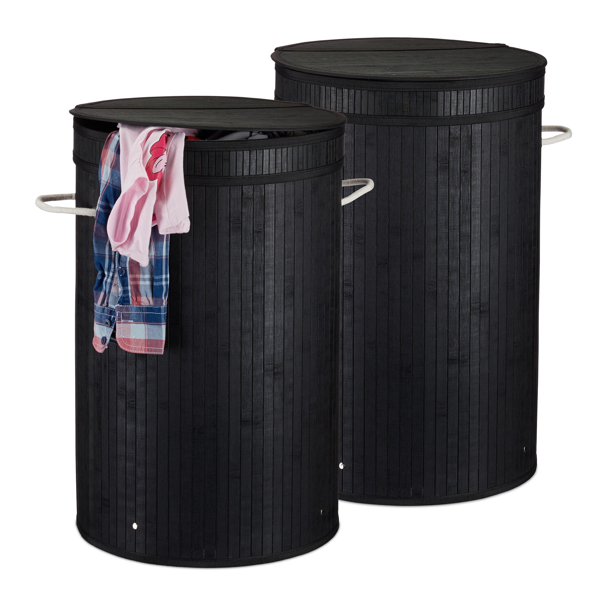 Panier à linge bambou, lot de 2, pliable, Corbeille à linge ronde, 65 L ...