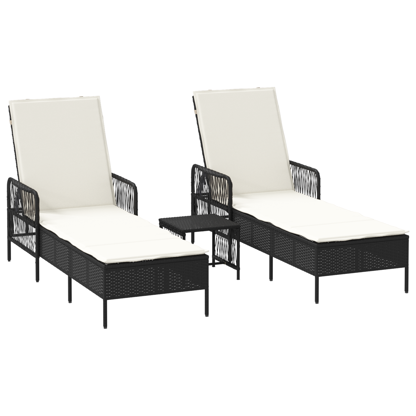 Set de Transat | Chaises longues 3 pièces Noir et crème Ratan PE ...
