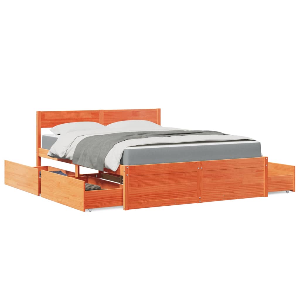 Lit avec tiroirs/matelas cire marron 160x200 cm bois massif pin | Leroy ...