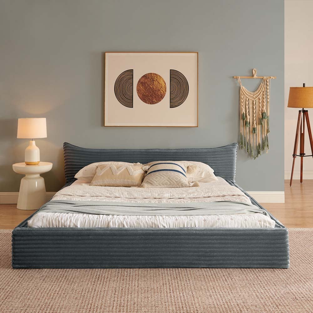 Lit double 140x200 cm en chenille douce, tête de lit à bord fin, cadre ...