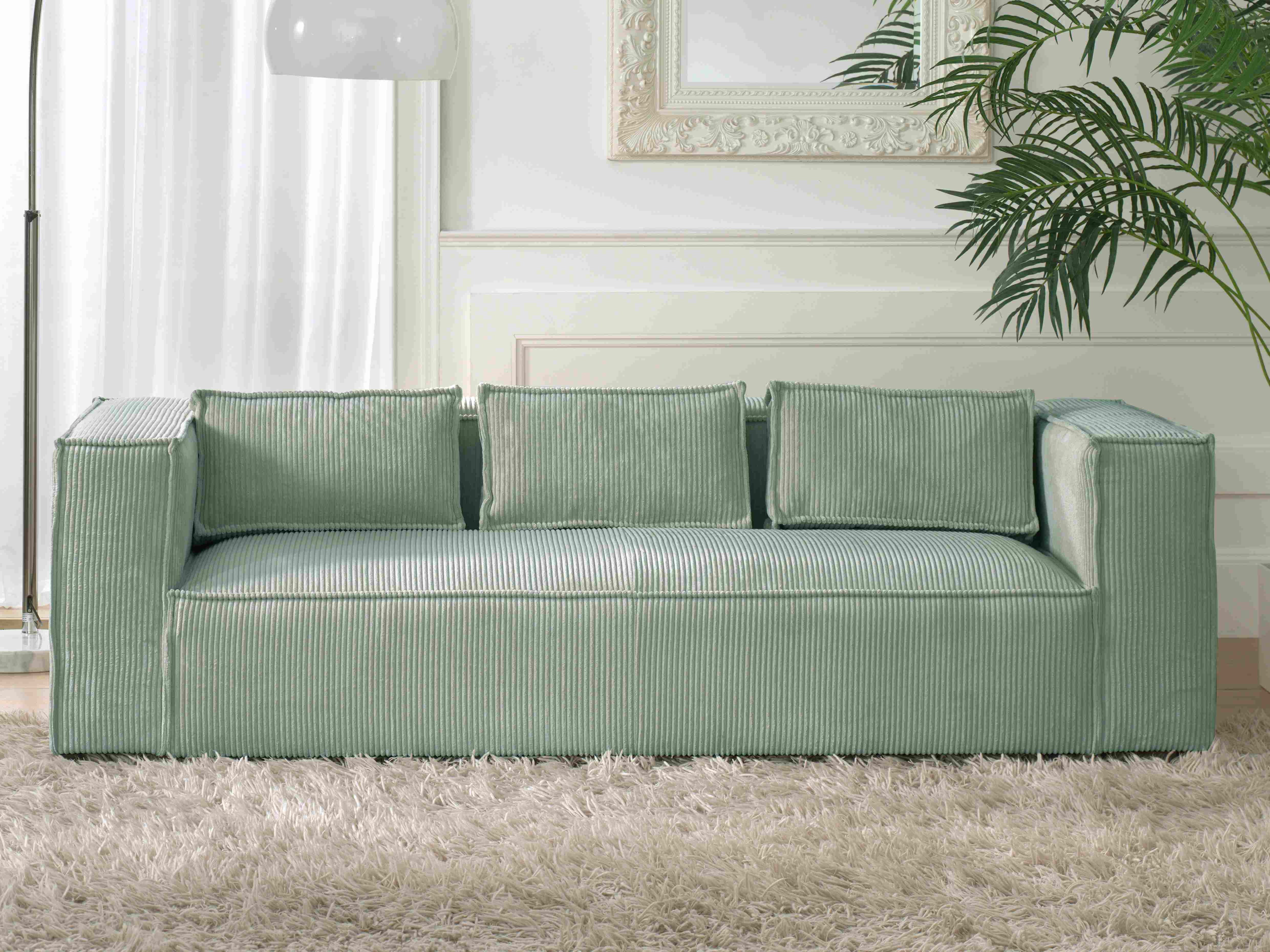 Canapé droit 3 places en velours côtelé bleu - STELLA - Best Mobilier ...