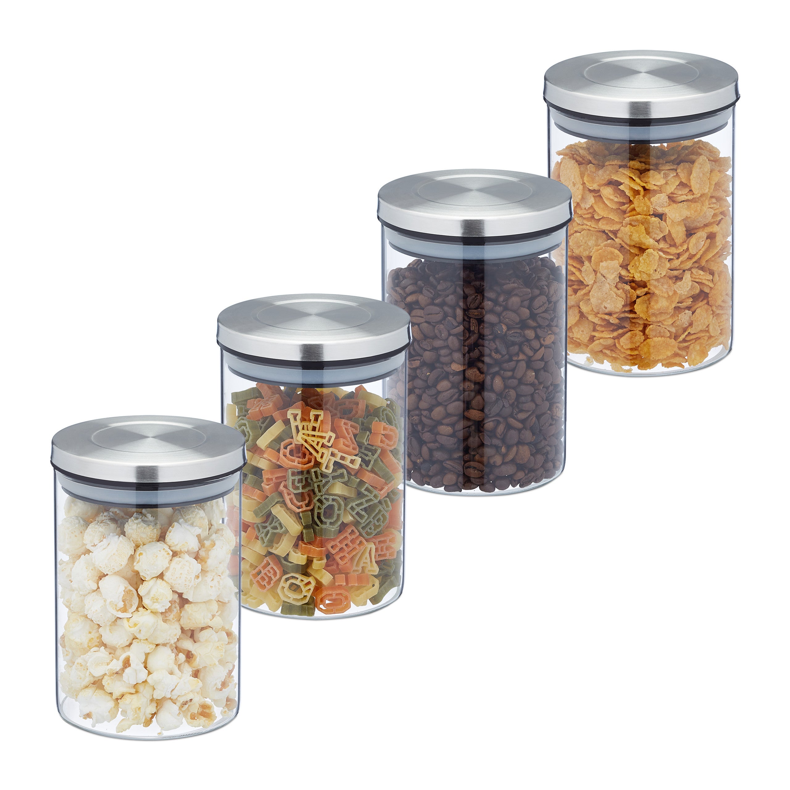 Relaxdays Botes Cristal 750 ml, Set 4, Recipientes Cocina, Tapa Acero ...