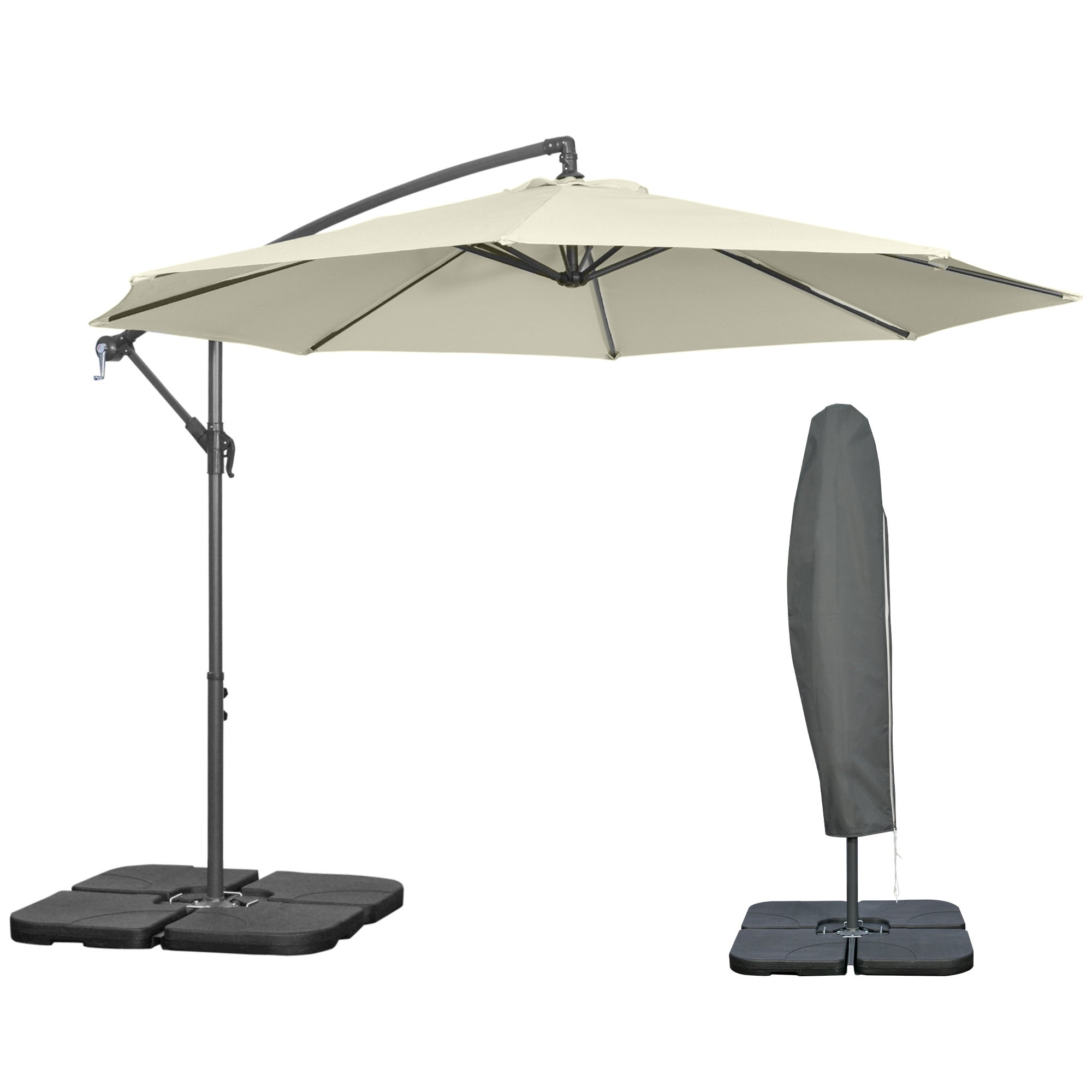 Parapluie décentré à 6 baleines avec manivelle et base en croix, en ...