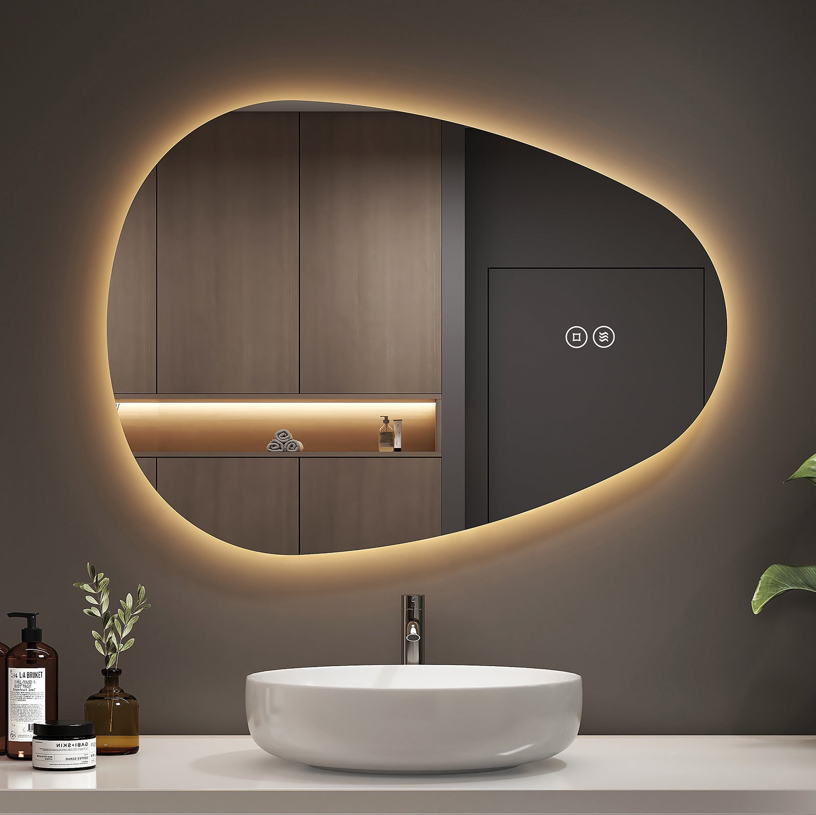 EMKE Miroir Salle de Bain avec Éclairage, 70 x 50 cm, Miroir LED ...