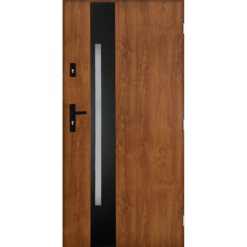 Porte d'entrée TANGO V 90 cm en acier inoxydable - Couleur: Chêne doré ...