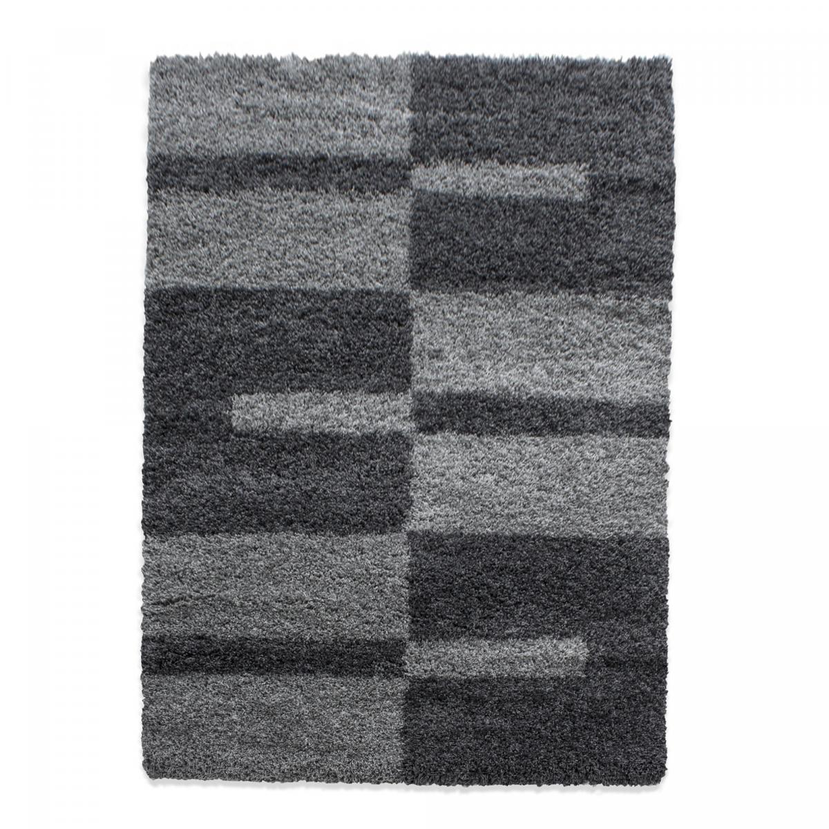 Tapis poils longs shaggy 100x200 rectangle tissé gris clair et gris ...