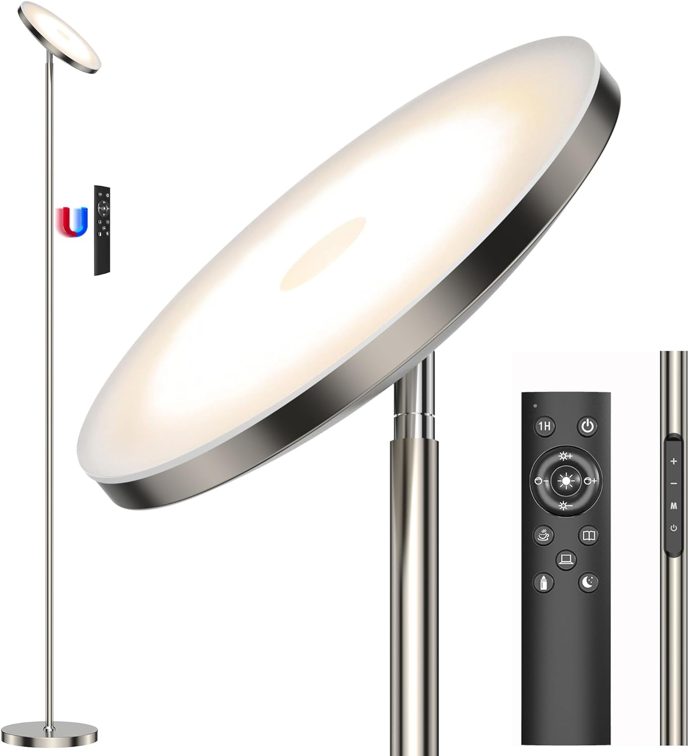 30W Lampada terra LED Dimmable Nickel,3330lm Lampade terra Soggiorno ...