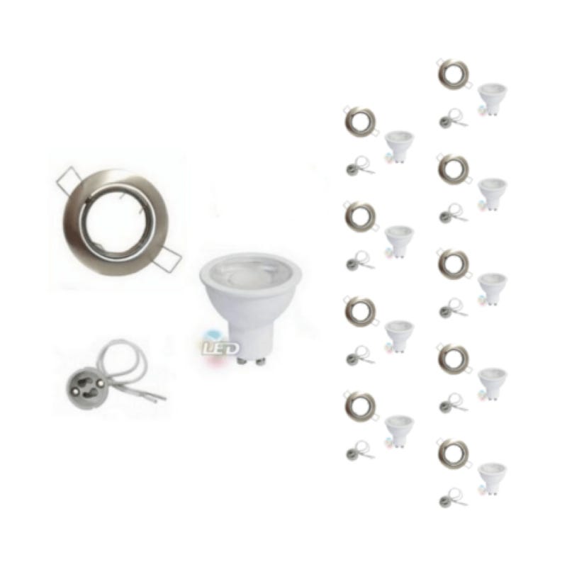 Kit Spot Led Gu10 Encastrable Orientable 8w Rond Inox Pack De 10