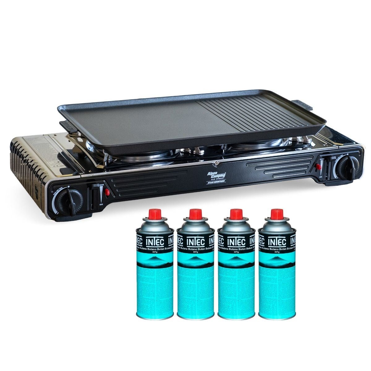 Kit Plancha Gas 2en1 Completo - Hornillo 2 fuegos Inox 4400W + Placa ...