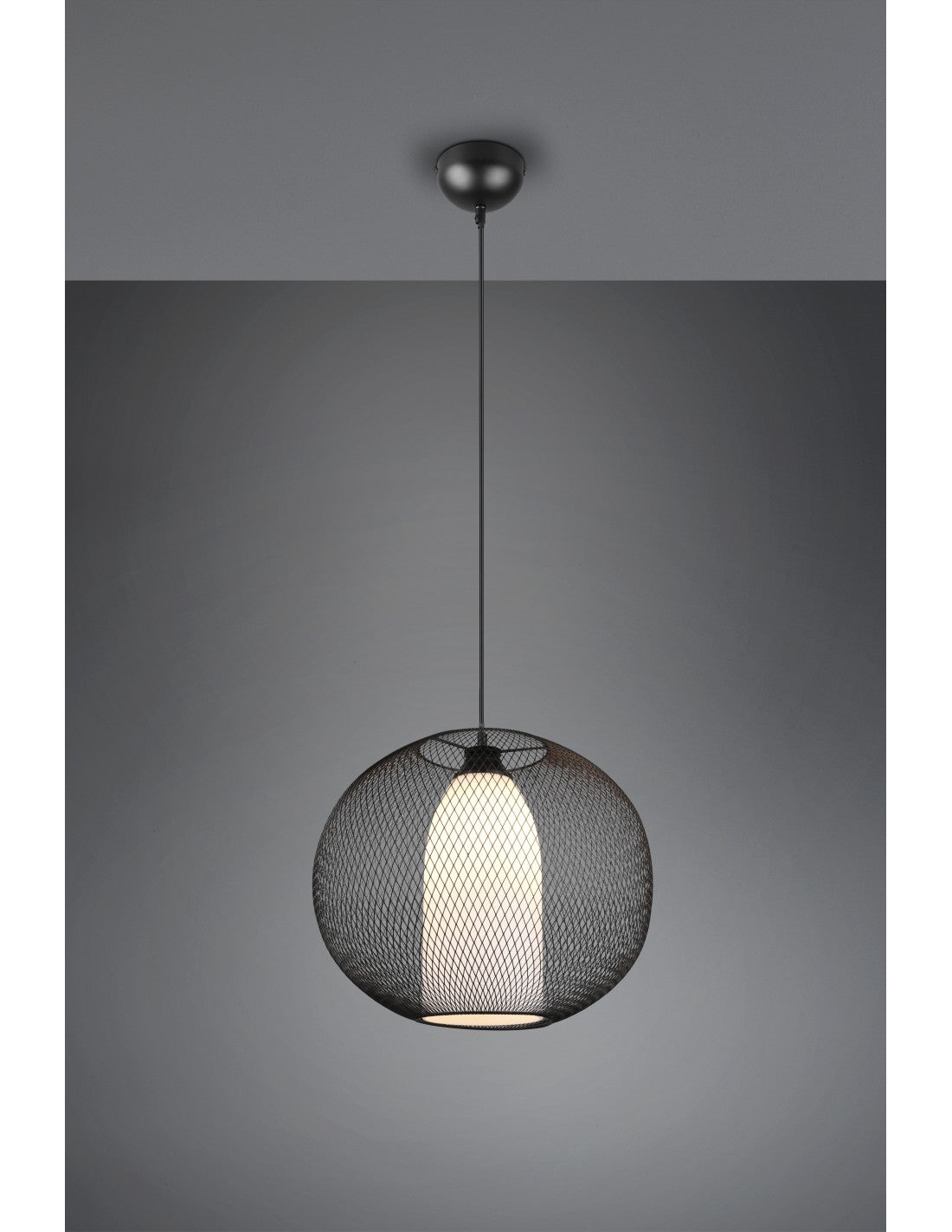 Lustre Suspension Diffuseur Rond Cage Métallique Noir Avec Fil De Verre ...