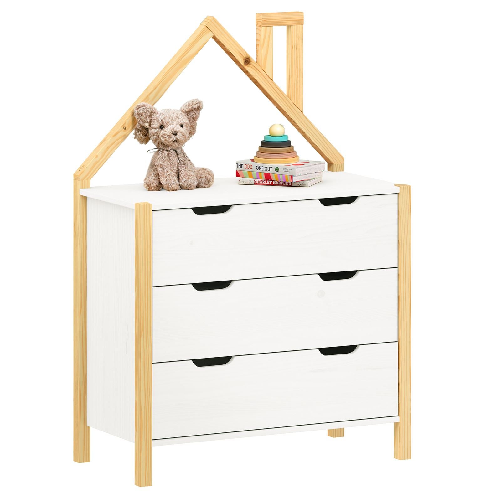 Commode Enfant ELANO en bois massif 3 tiroirs - Blanc et naturel ...