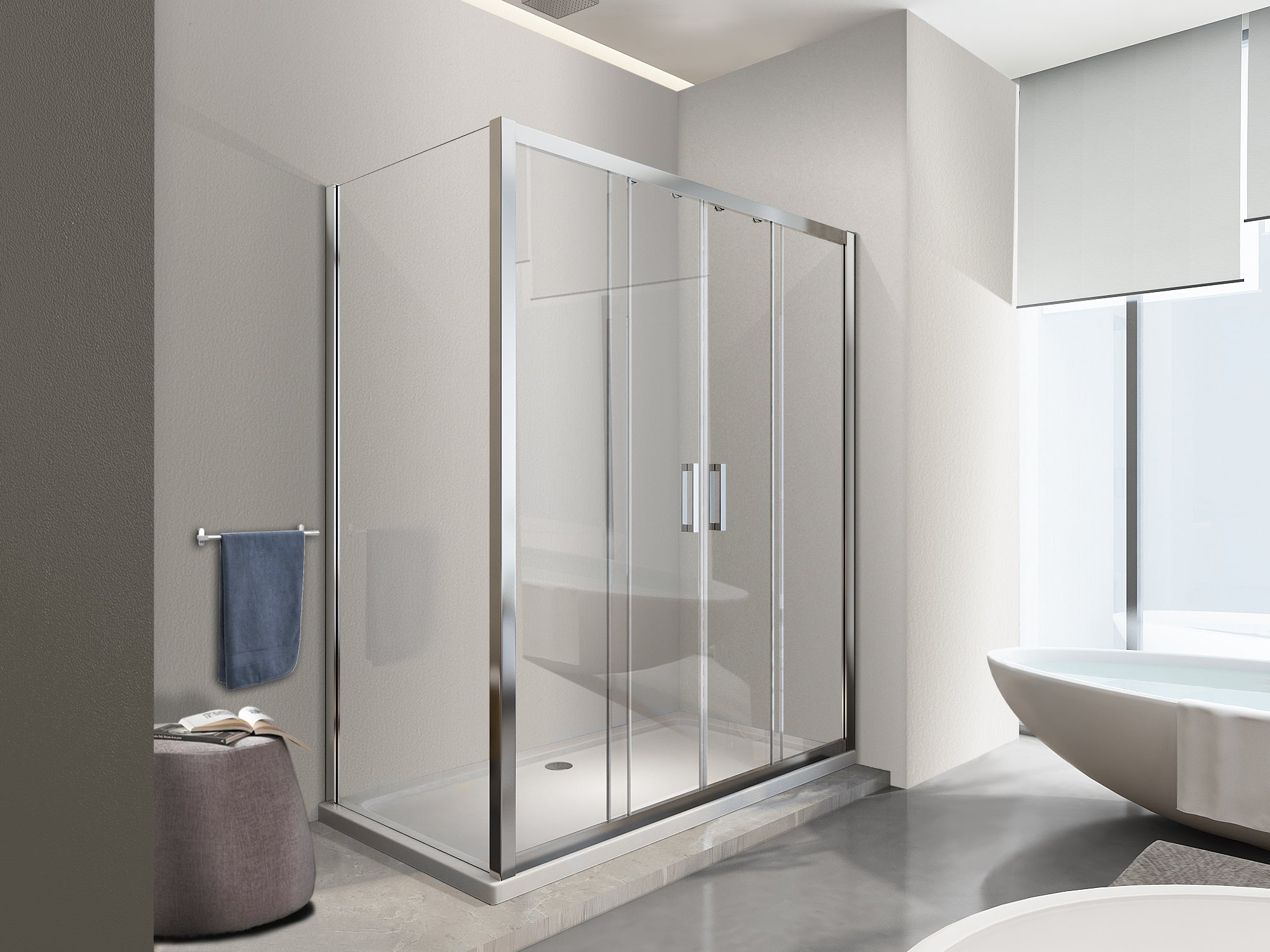 NALA Box doccia 6 mm H 190 parete fissa e porta a 4 ante con apertura ...