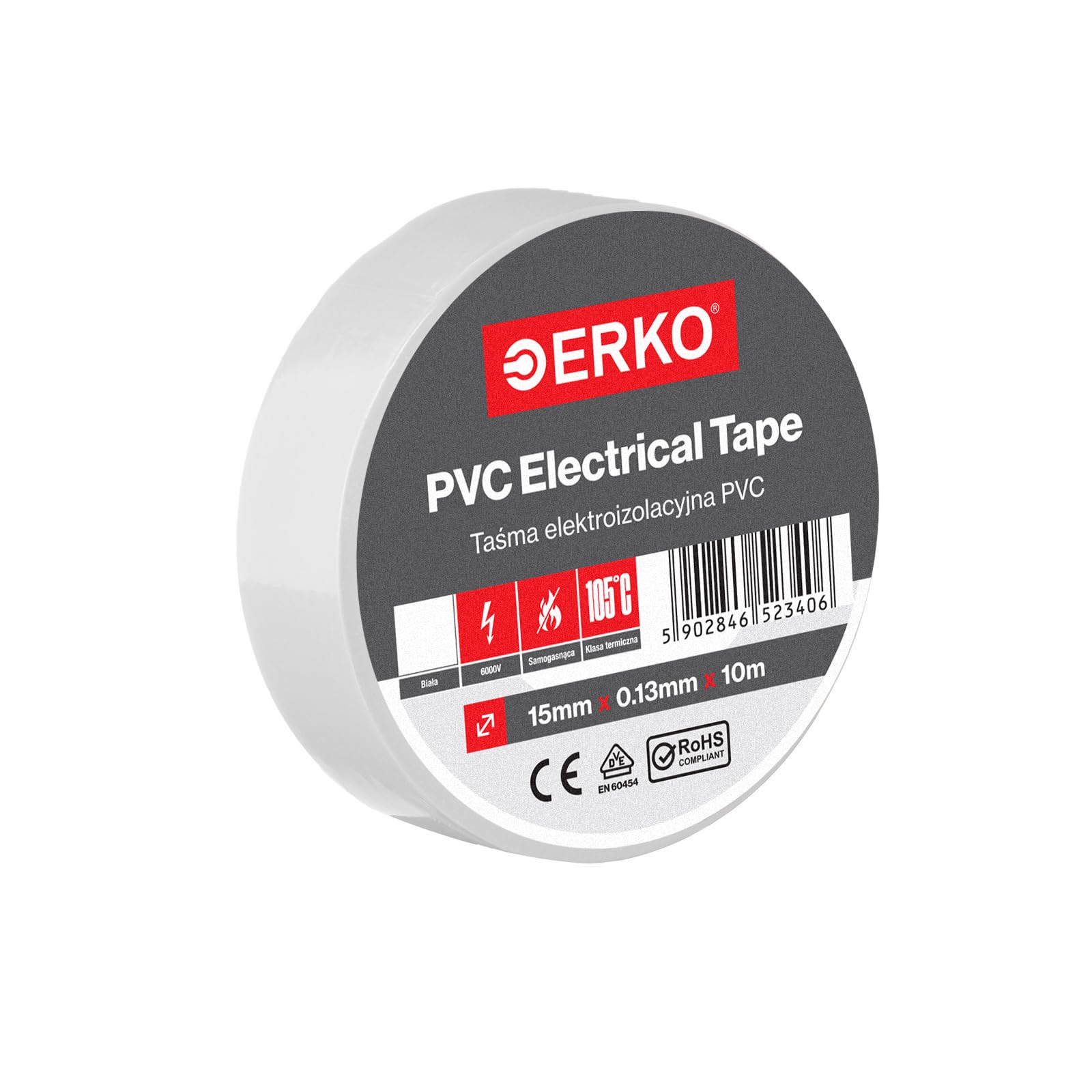 ERKO Nastro Isolante elettrico bianco 15 mm x 10 m PVC Per isolare, Riparare e legare, nastro ...
