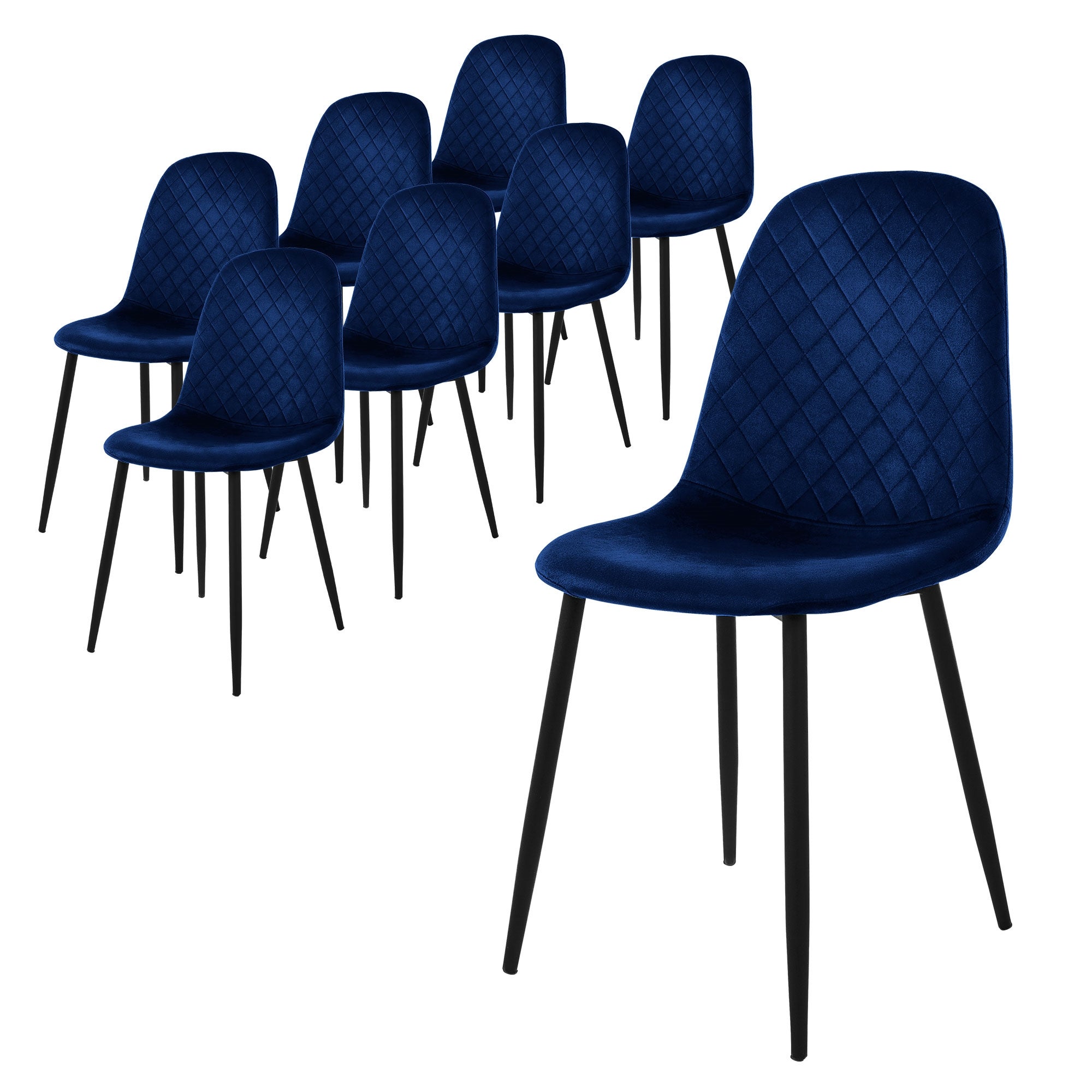 Lot de 8 chaises de salle à manger bleu foncé velours avec dossier ...