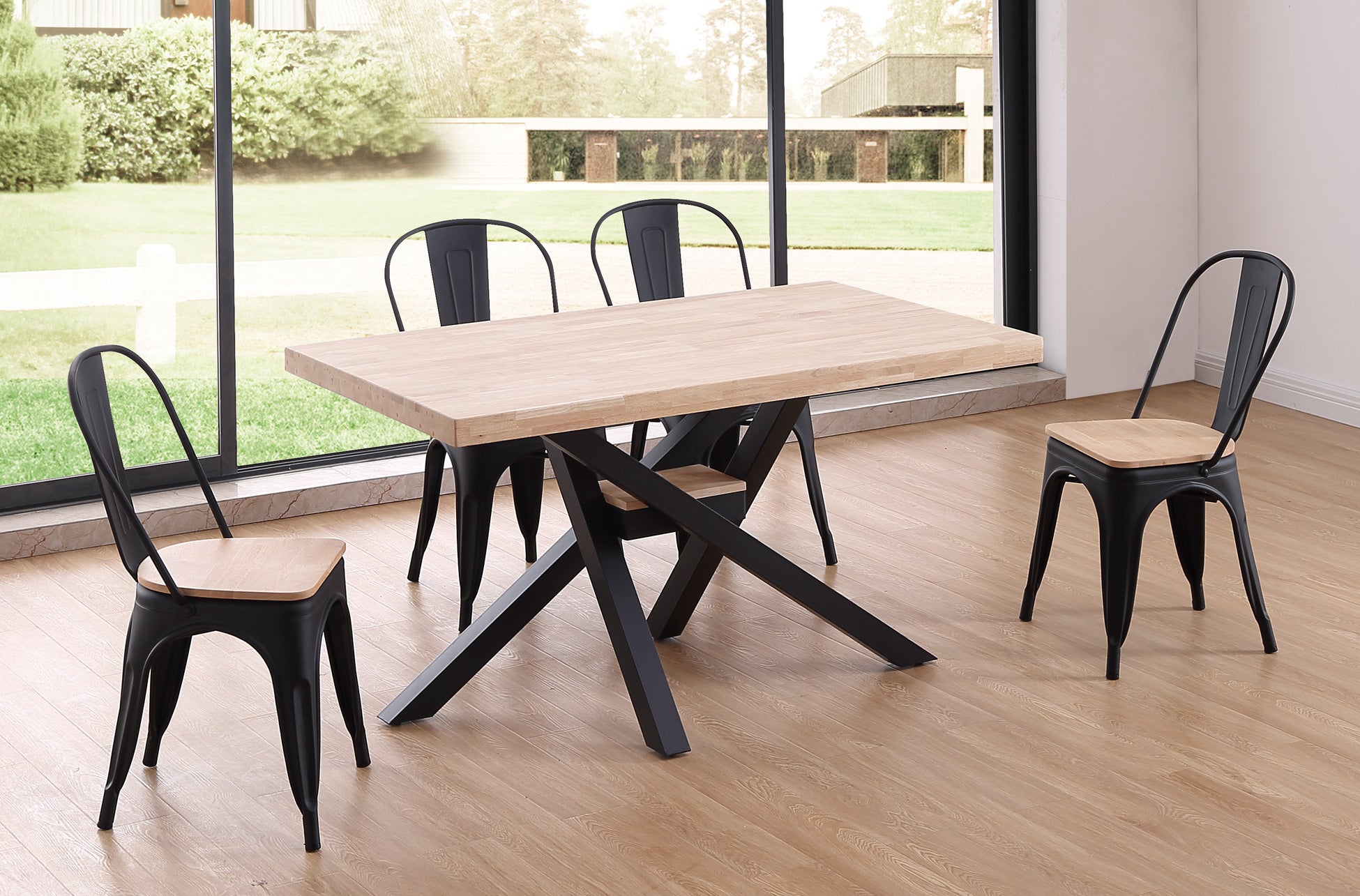Mesa de Comedor Fija para Salón - Diseño Roble y Negro, Dimensiones ...