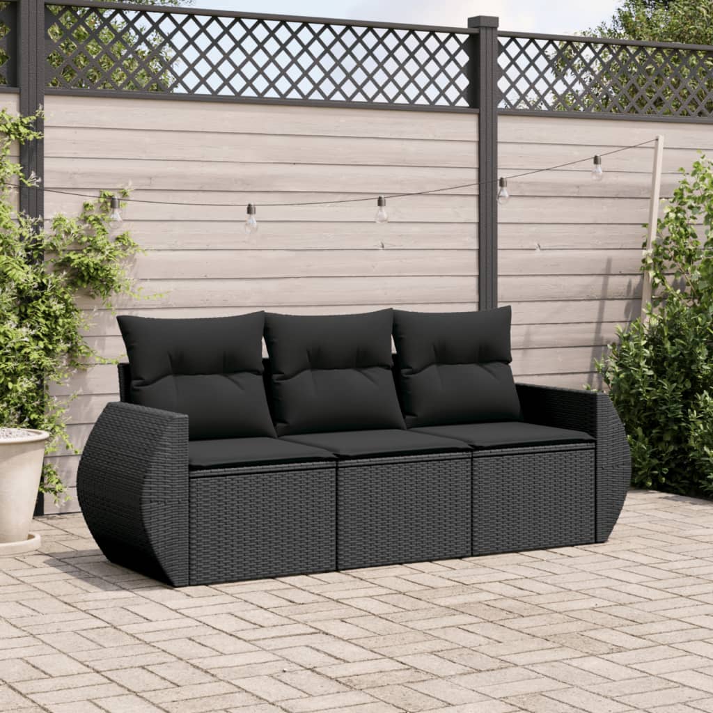 Salon de jardin 3 pcs avec coussins noir résine tressée | Leroy Merlin