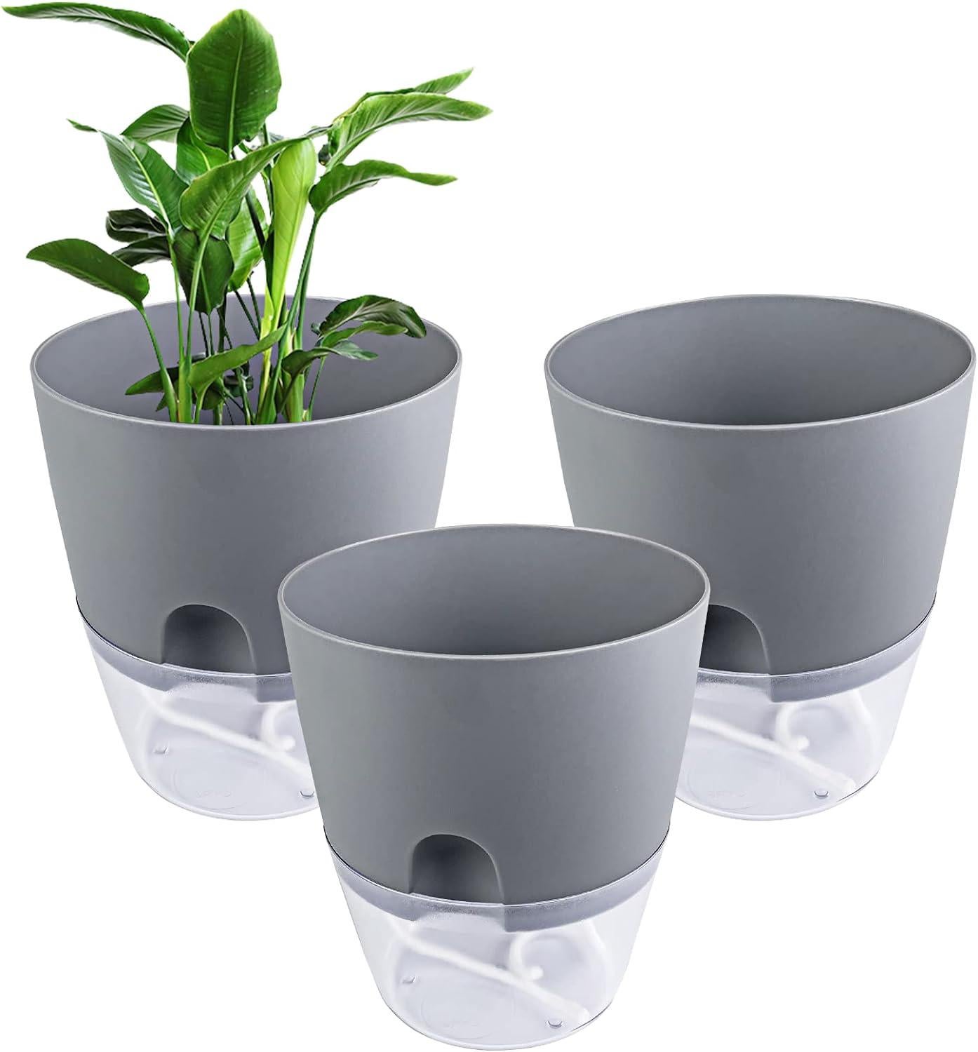 Ineasicer 3 pièces Pots de Fleurs Gris 15.3cm Largeur, Automatique Pots ...