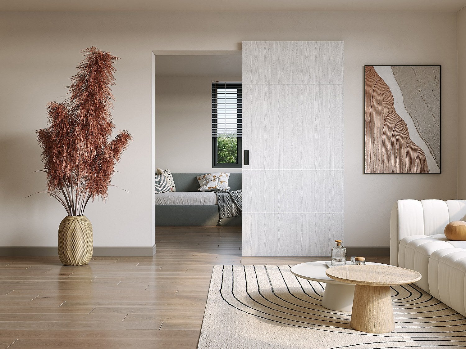 Porte coulissante en bois et MDF avec rail invisible - Blanc - 103 x ...