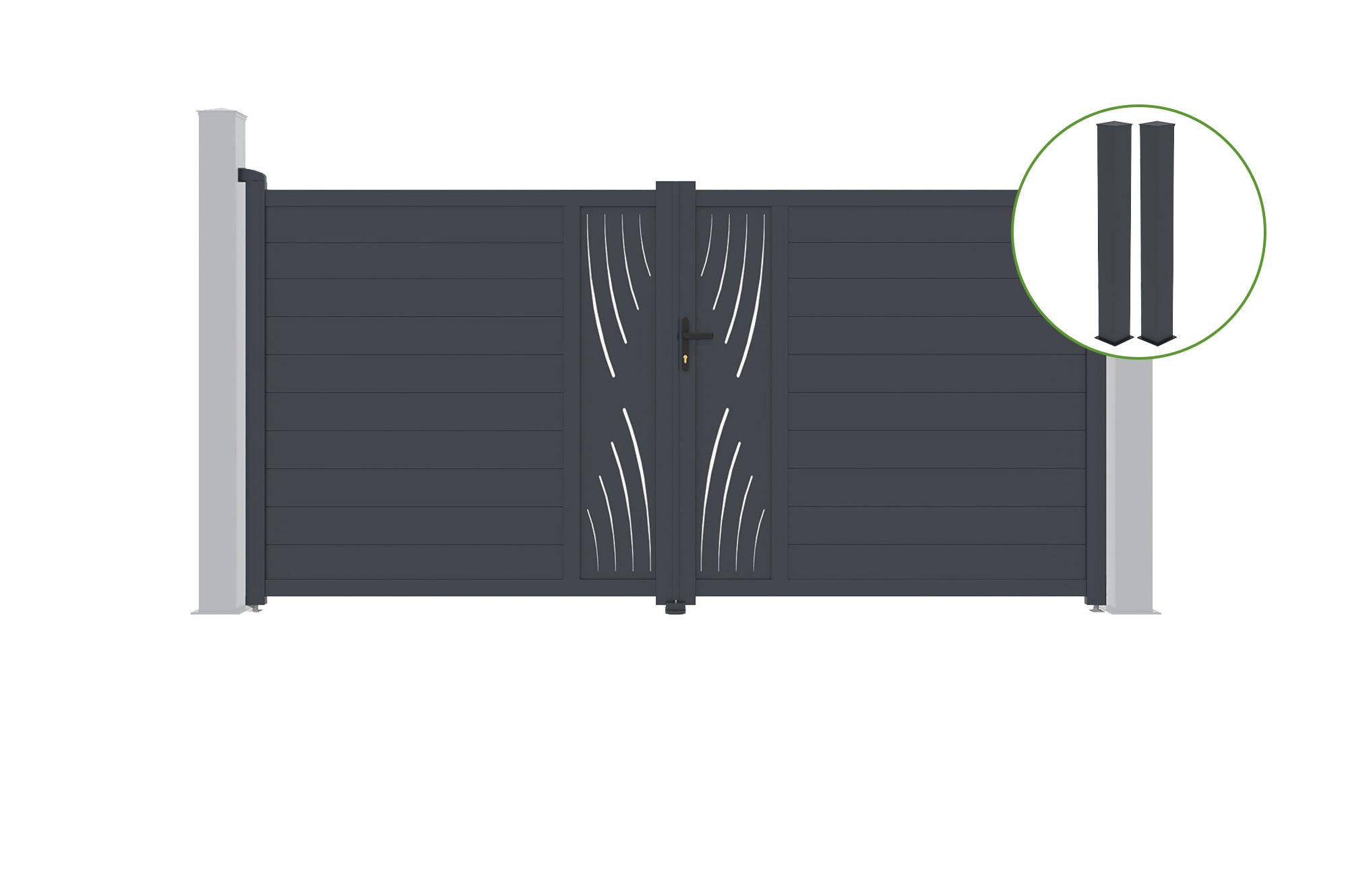 Portail battant 3,5m VELETA H.180cm alu gris + 2 poteaux 20x20cm H ...