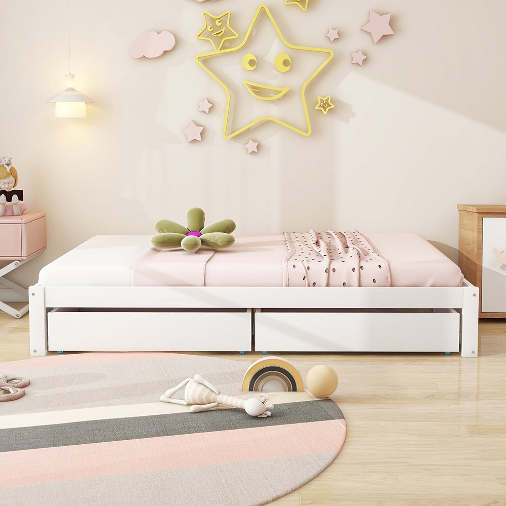 Cama infantil de madera maciza de 90x200 cm con 2 cajones y somier ...