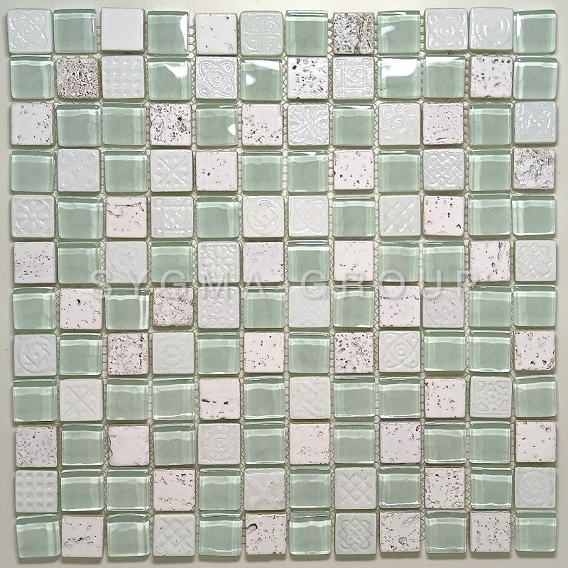 Mosaique Salle de Bain Blanc en Verre et Pierre | Alliage Blanc | Leroy ...