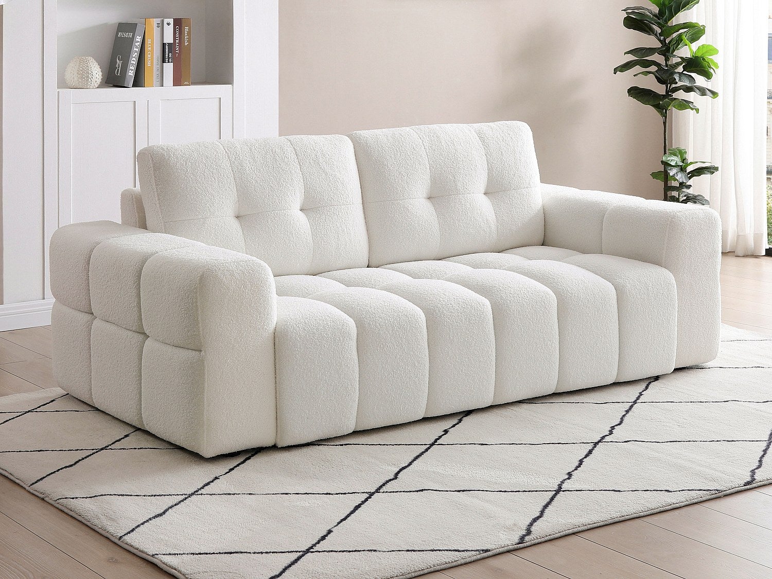 Canapé 2 places en tissu bouclette blanc SOPELANA | Leroy Merlin