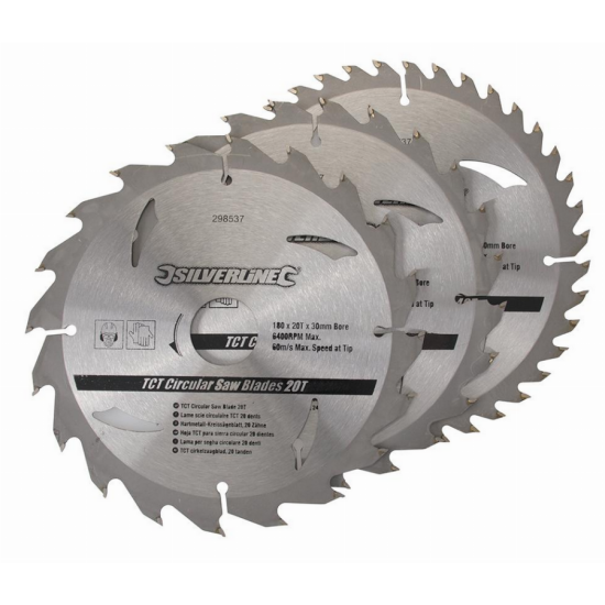 Lot de 3 lames SILVERLINE TCT Ø180 mm Alésage 30 mm - 20, 24 et 40 ...