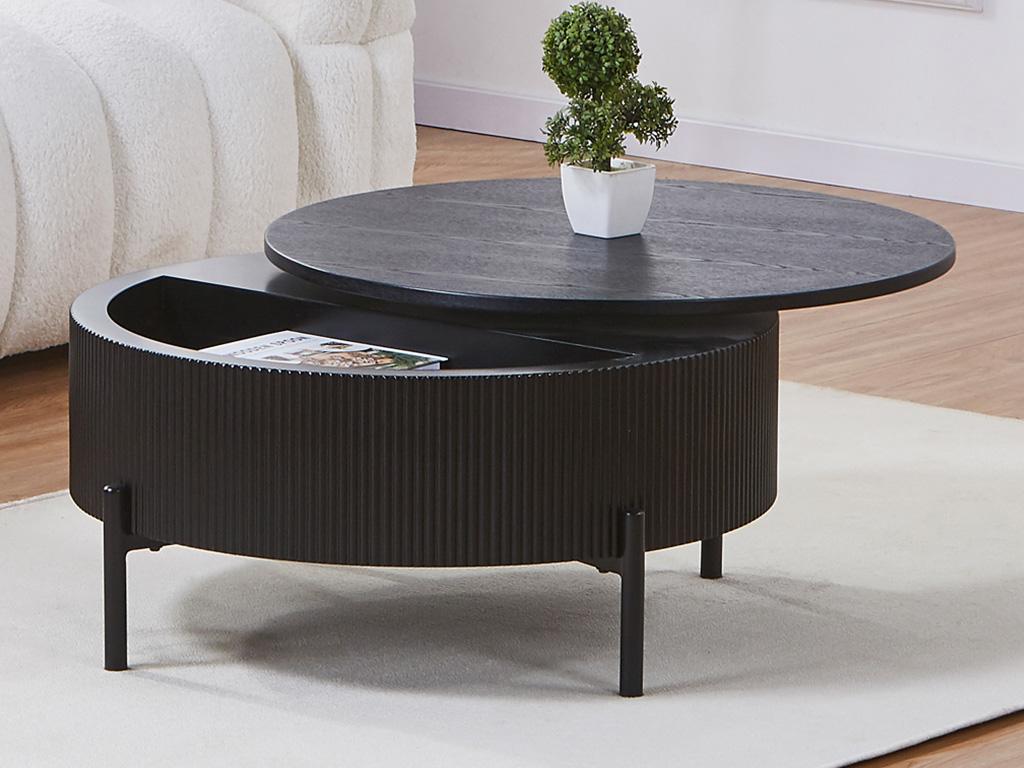 Table basse avec plateau pivotant placage frêne - Noir - NORVANE ...