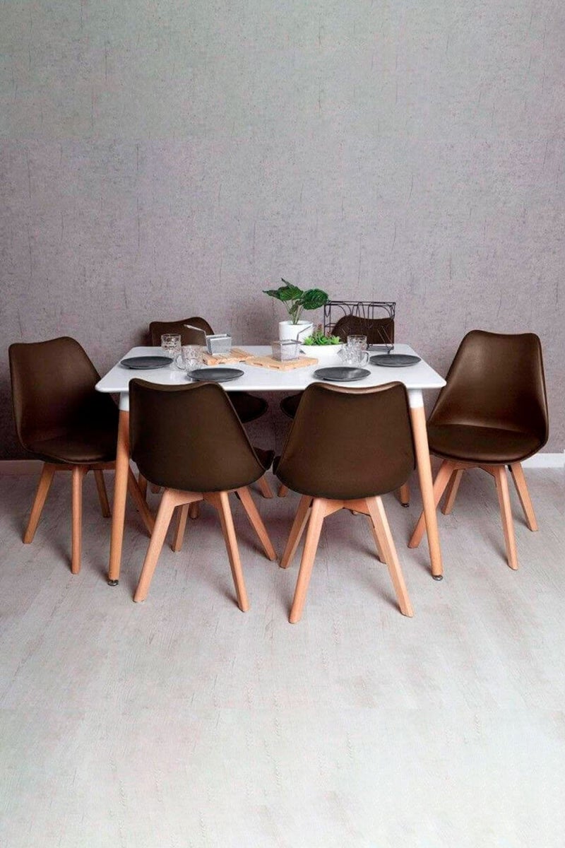 Conjunto Mesa Tower Rectangular 120 x 80 cm Blanca y Pack 6 Sillas Synk Basic - Marrón | Leroy ...