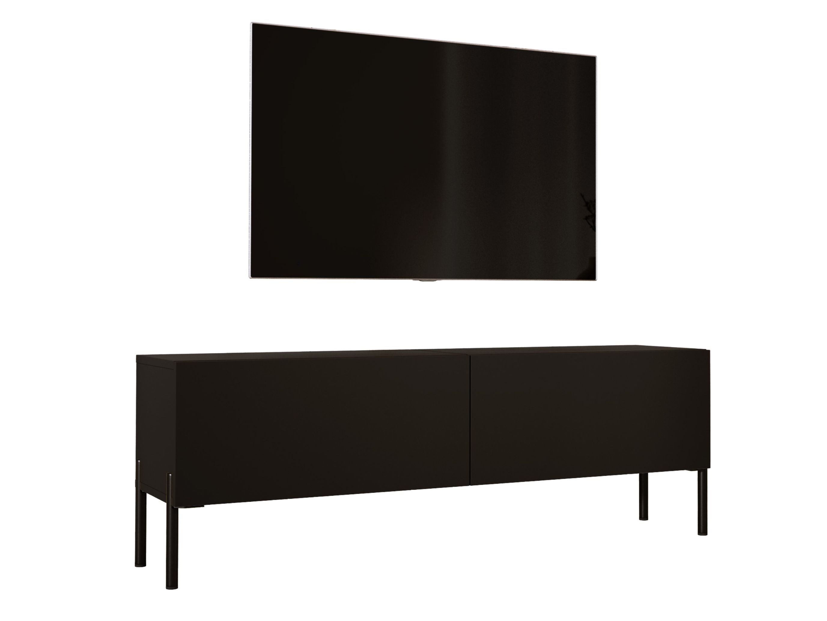 Meuble TV En Noir Mat / Noir Brillant Avec Pieds En Noir, 140 x 52 x 32 cm | Leroy Merlin