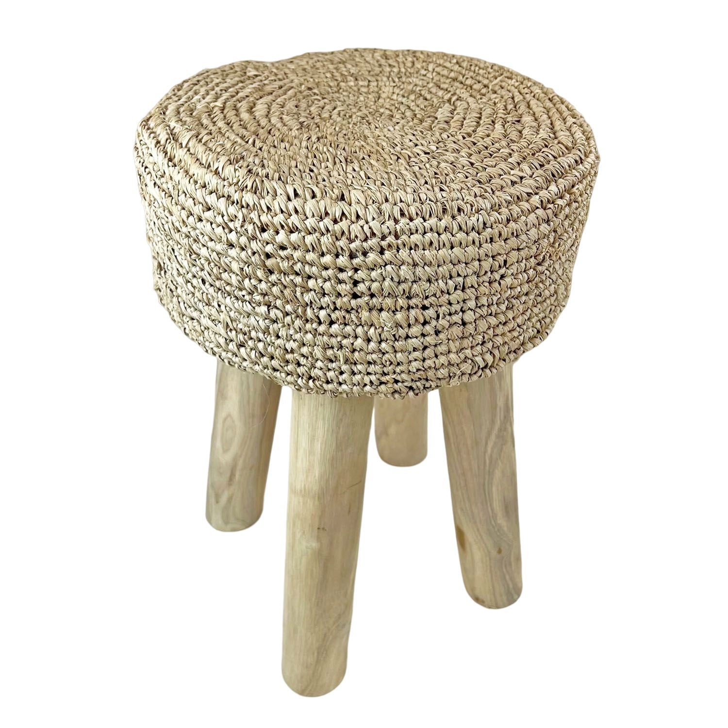 Taburete bajo de rafia natural y madera de teca D.32 x 45cm | Leroy Merlin