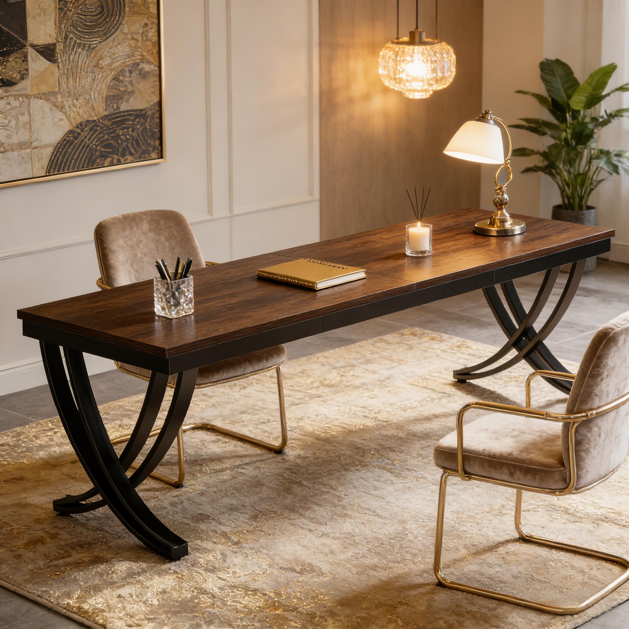 Bureau double - Structure avec piétement en X - Bois et Métal - Noir et ...