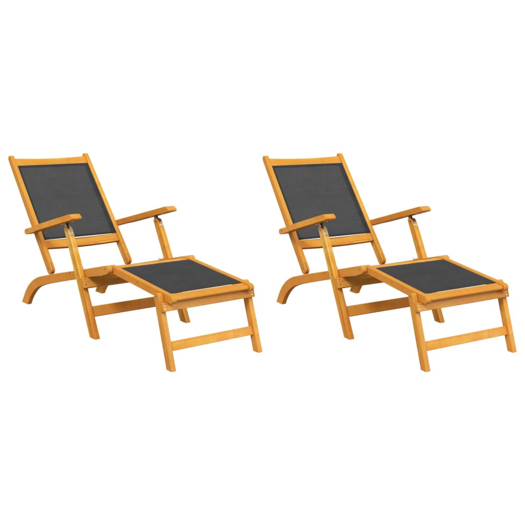 Chaises longues transat d'extérieur 2 piècs acacia massif et textilène ...