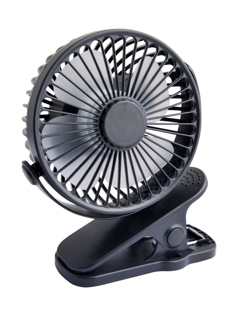Ventilador de mesa con clip 10cm USB+batería negro | Leroy Merlin