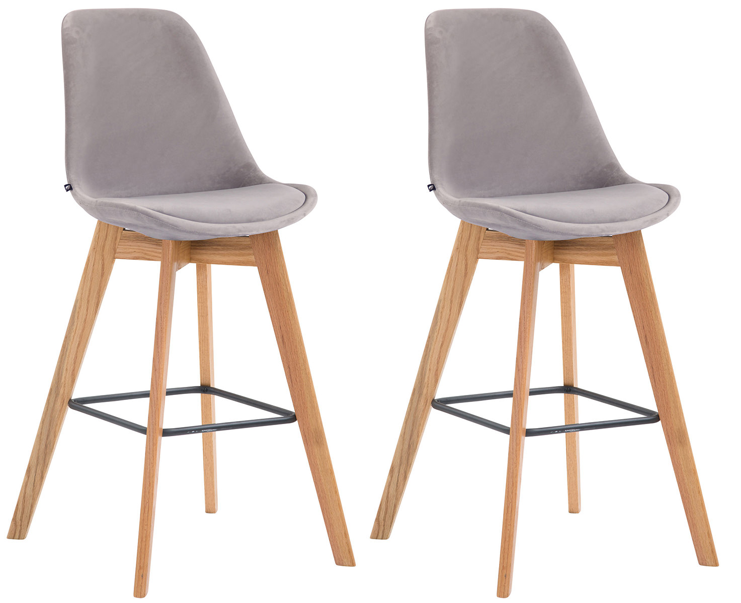 Lot de 2 tabourets de bar Metz en velours Pieds en bois Gris|Nature | Leroy Merlin