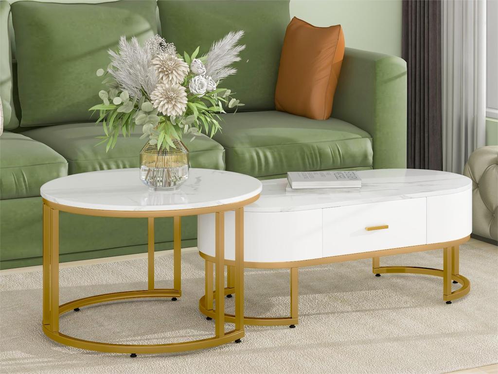 Set di 2 tavolini impilabili moderni scandinavi con cassetto - motivo ...