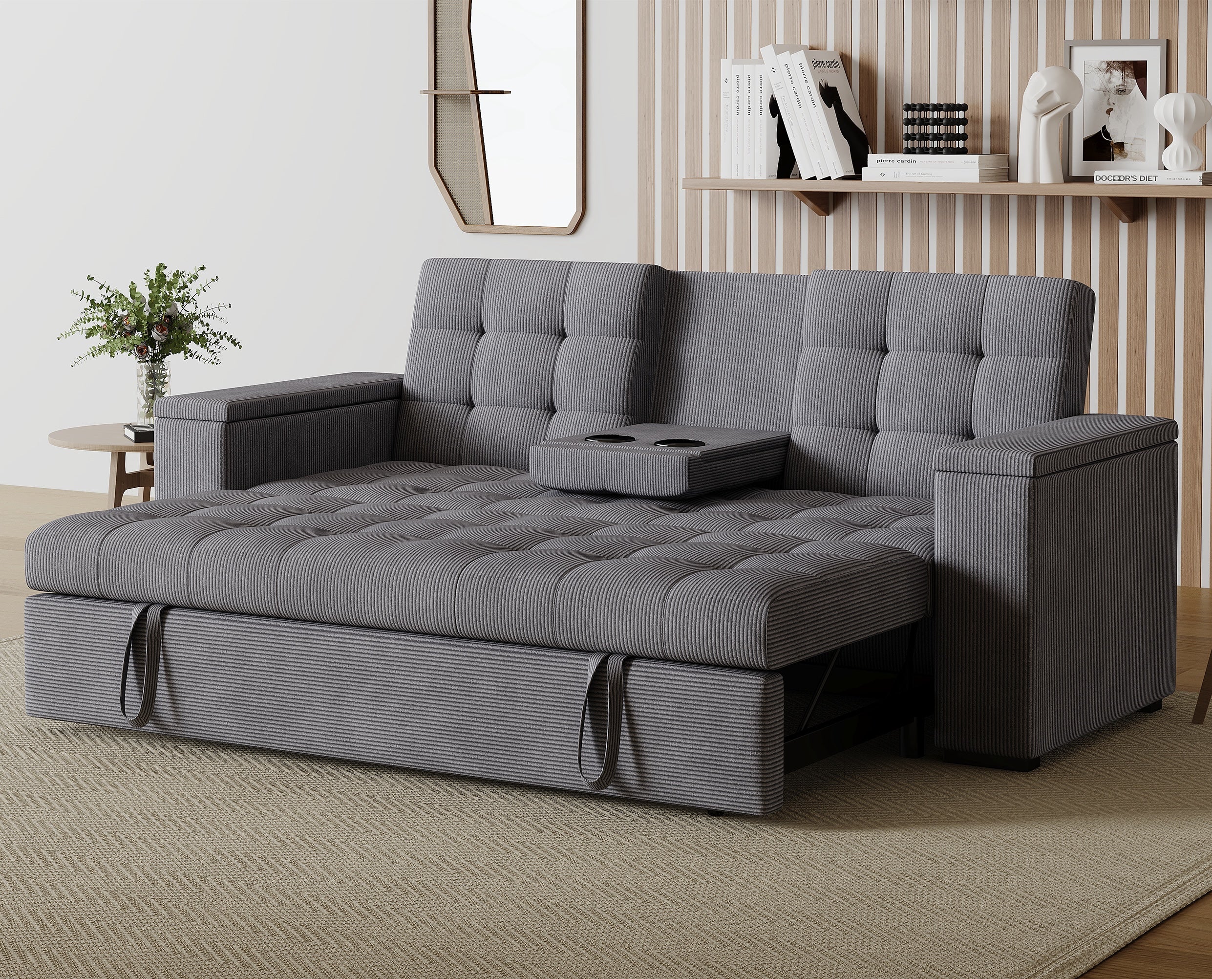 Sofá cama 3 plazas de pana gris NOHO | Leroy Merlin