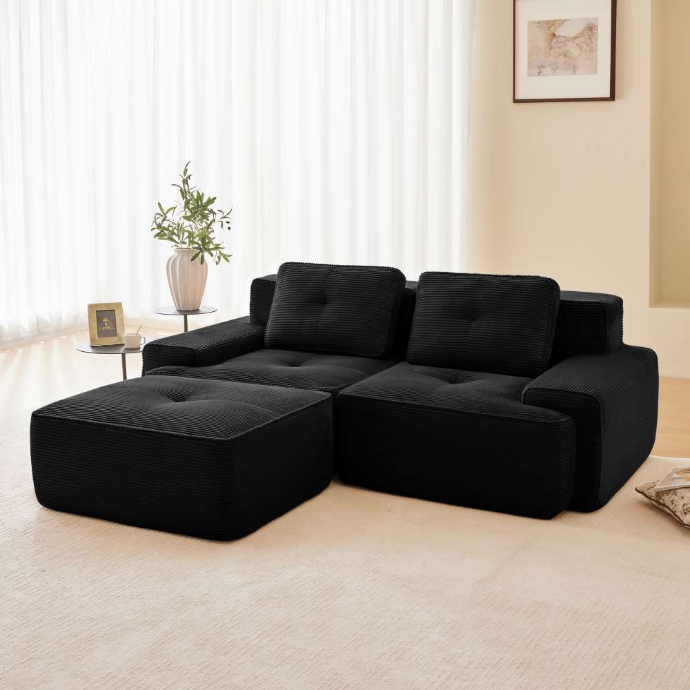 Canapé modulable L en corduroy – Profondeur extrême, Ottoman inclus ...