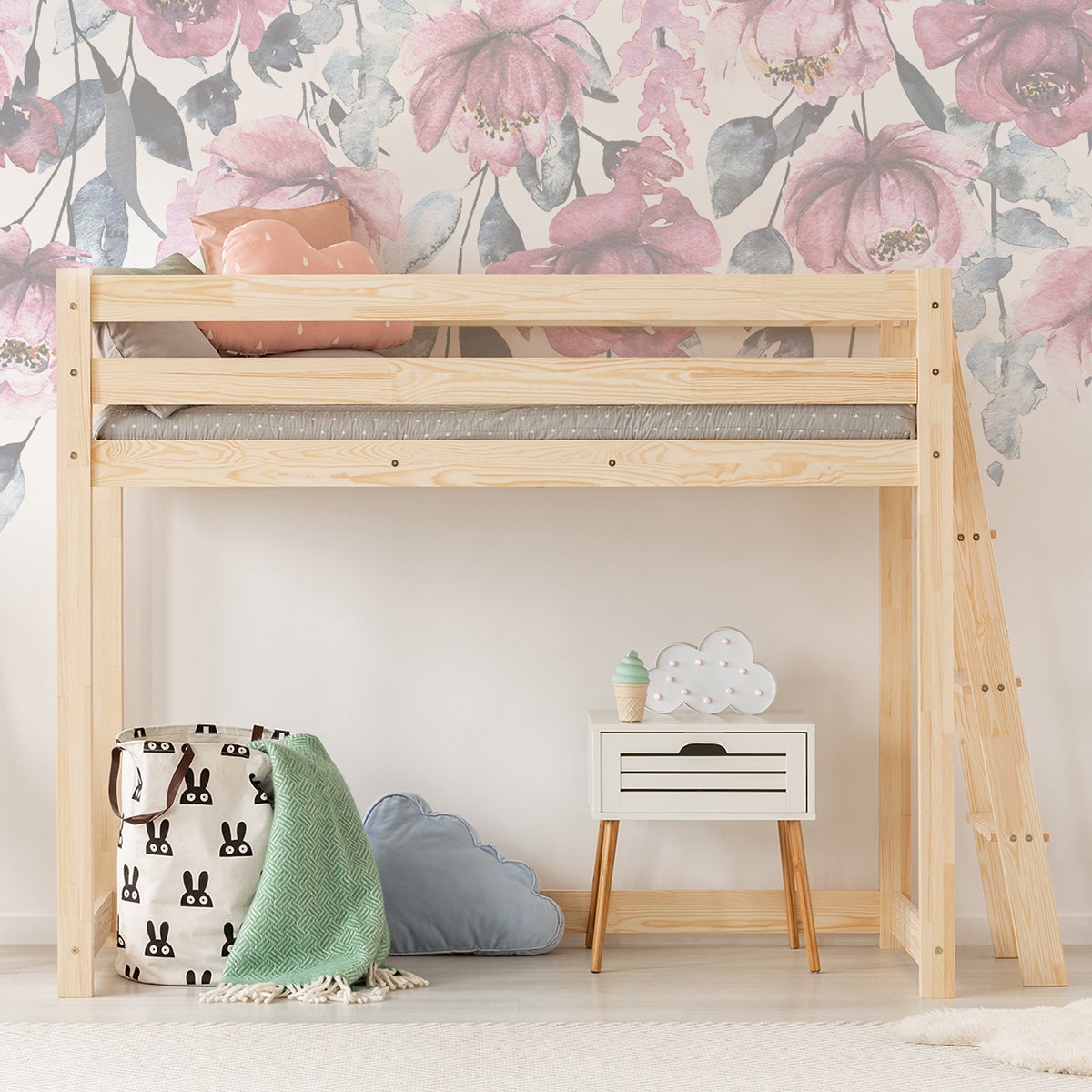 Lit mi-hauteur 70x140 sommier inclus Mark Bois | Leroy Merlin