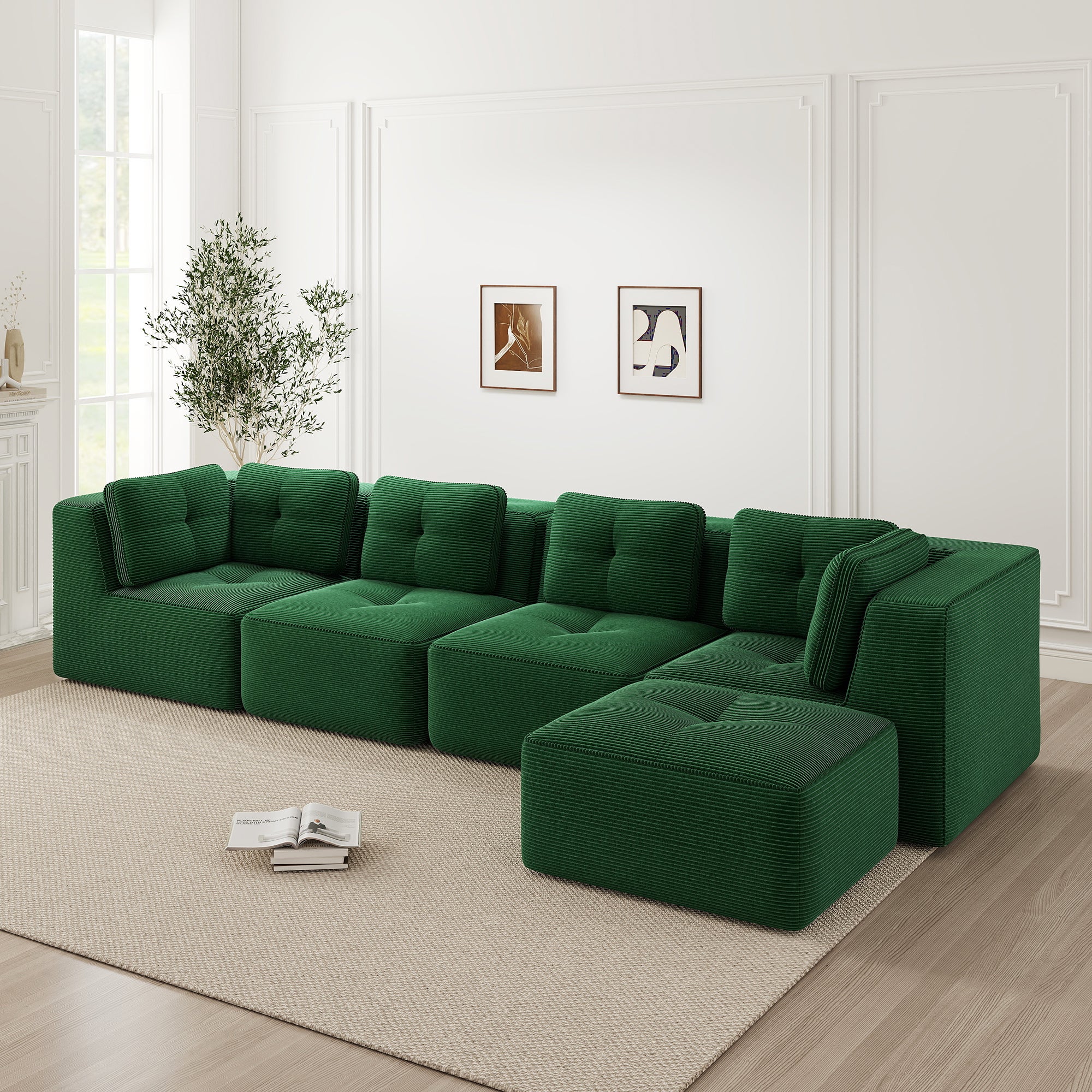 Sofá modular de tela de pana, color verde (386x177x69cm) | Leroy Merlin
