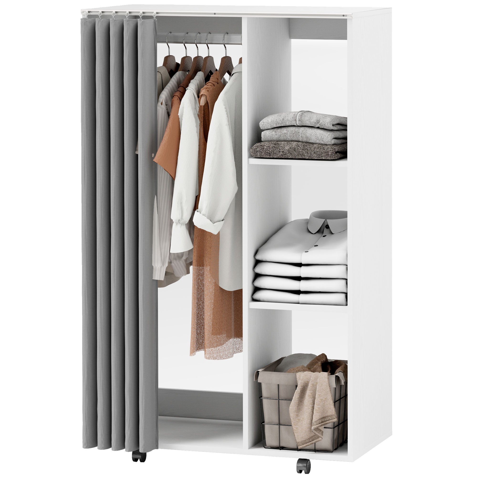 Armoire penderie vêtement dressing mobile 4 roulettes avec tringle à ...