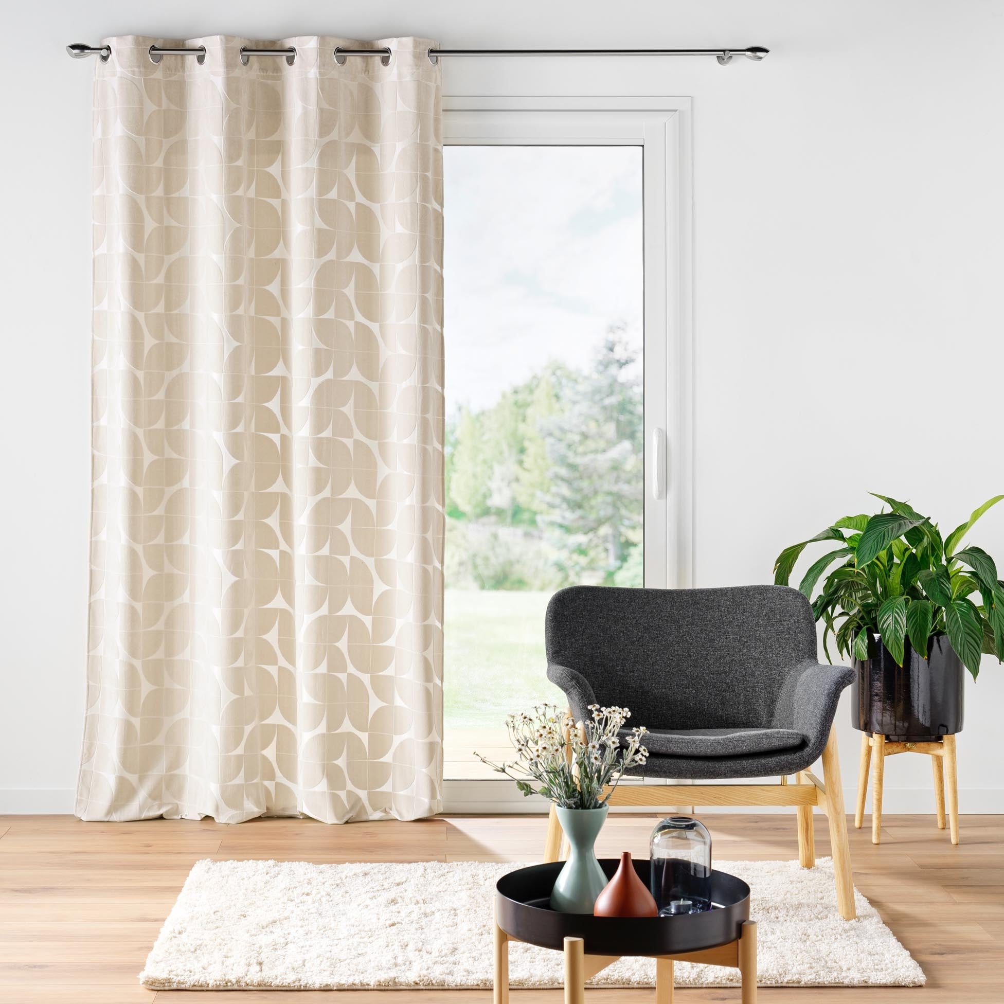 Rideau déco 135 x 260 cm en velours devoré Geolina Naturel | Leroy Merlin
