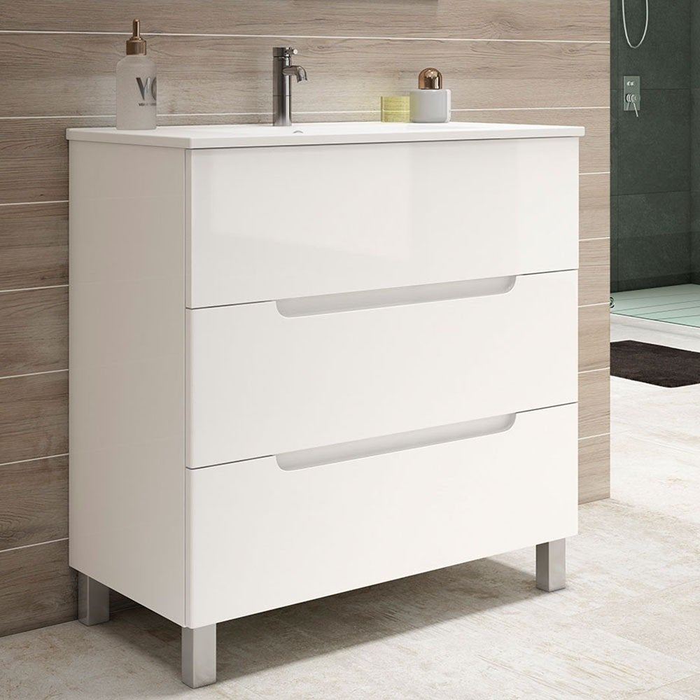 Kibath Mueble de baño con Lavabo VICTORIA 100x45 cm acabado BLANCO mate ...