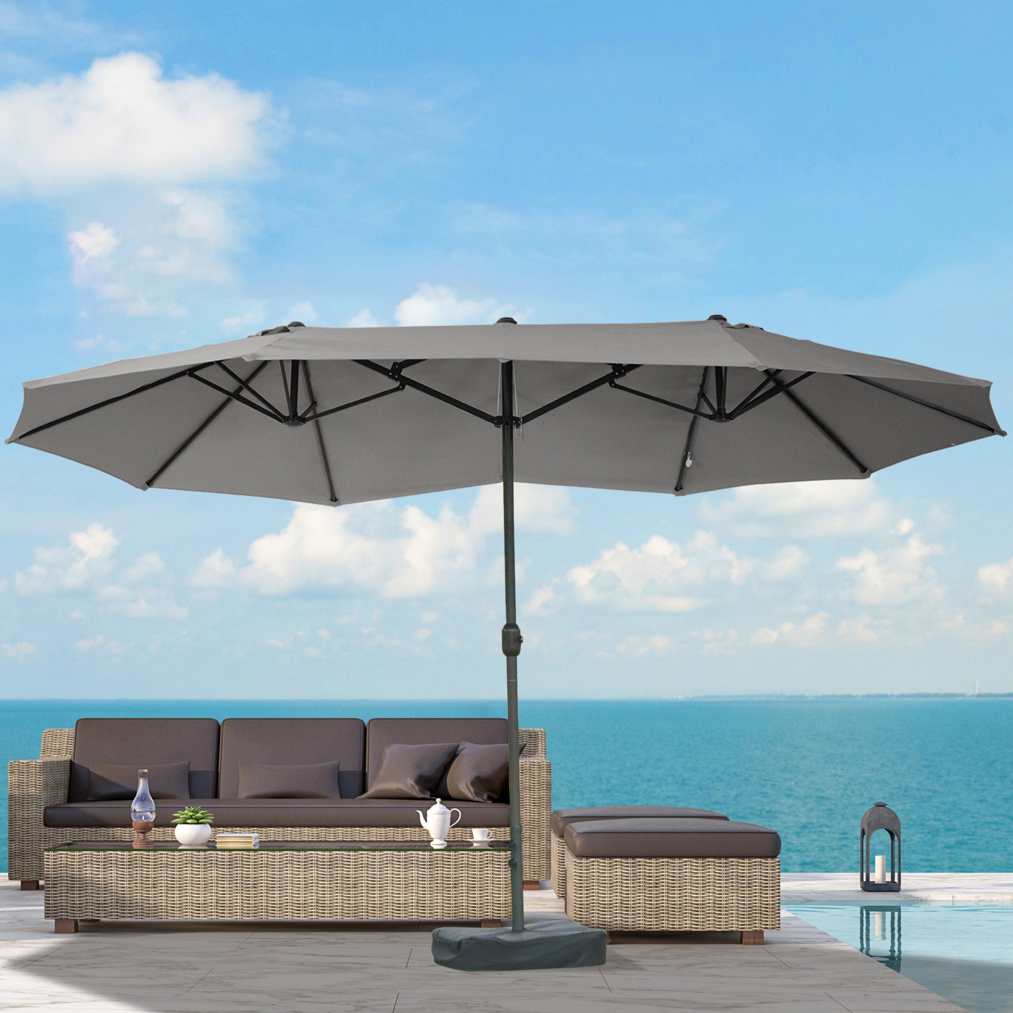 Parasol de jardin 460 x 270 x 240 cm, parasol de plage à manivelle ...