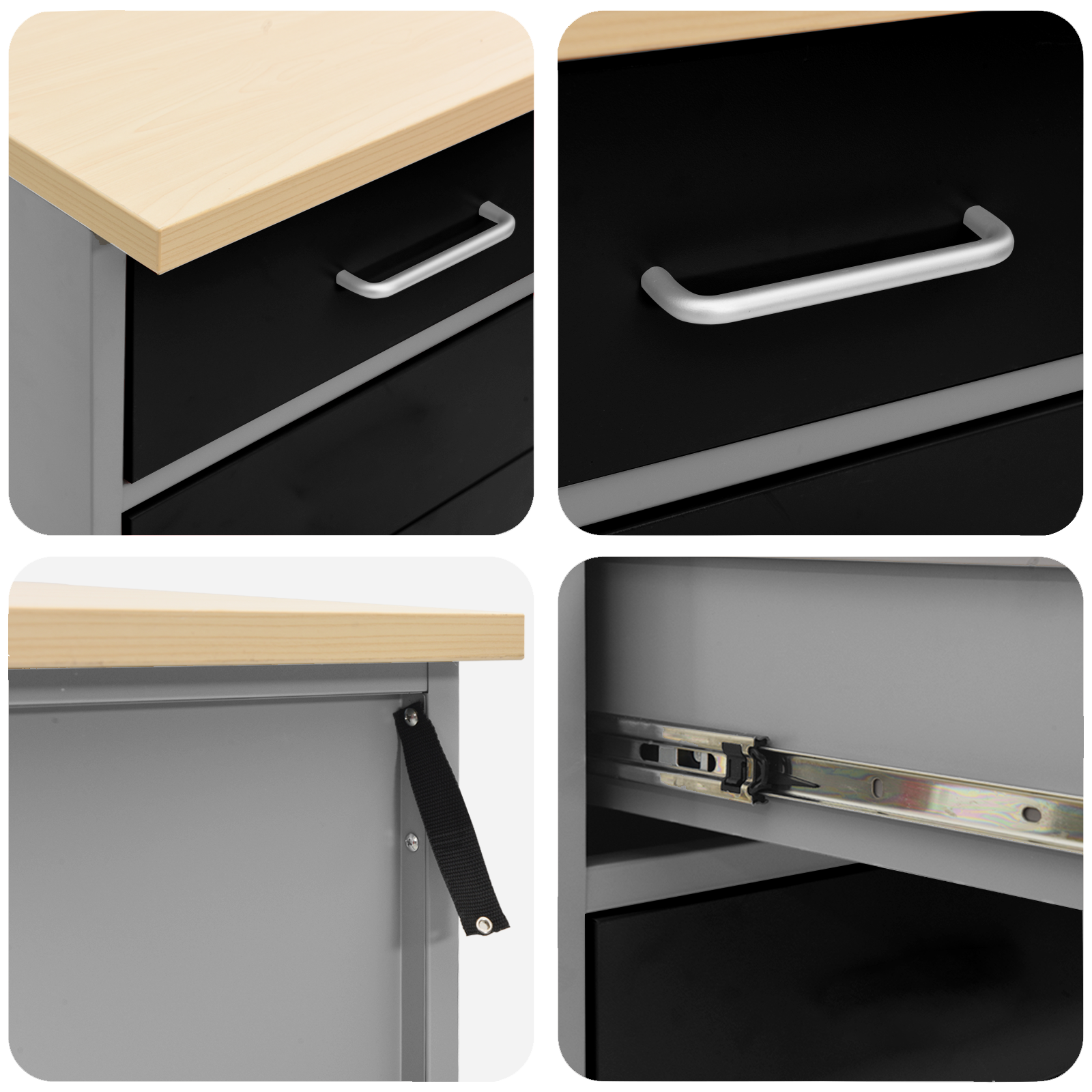 VidaXL Mueble de trabajo y panel perforado 8 piezas MDF y metal negro ...