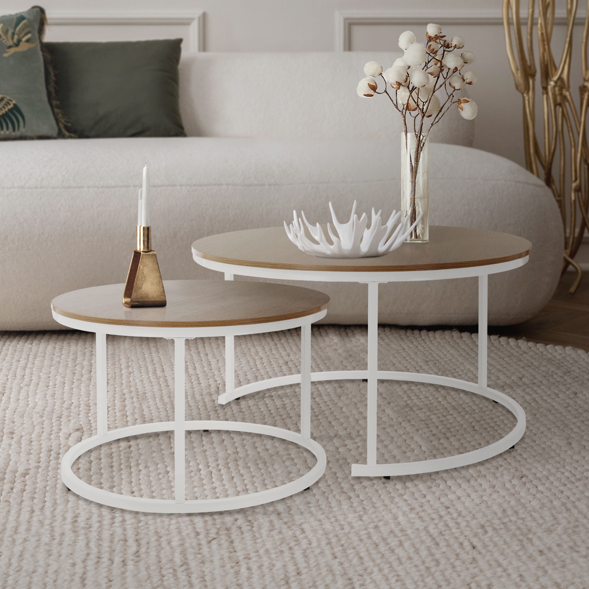 L-Design Set de 2x Table Basses et Rondes, Ø60x40 cm/Ø80x45cm, Plateau ...