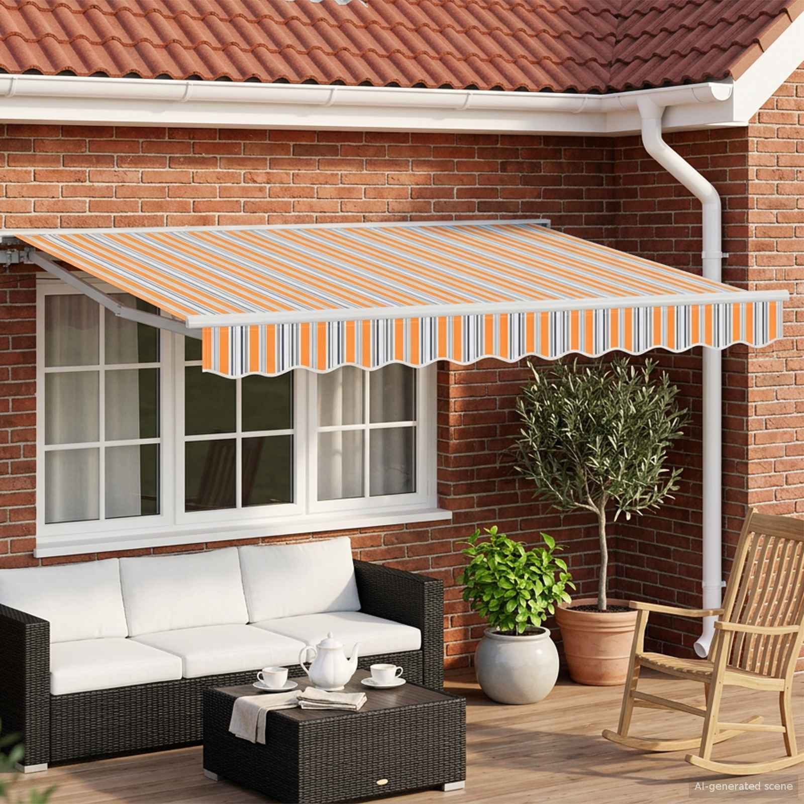 Toldo eléctrico retráctil, azul, naranja, blanco, 3 x 2,5 m | Leroy Merlin