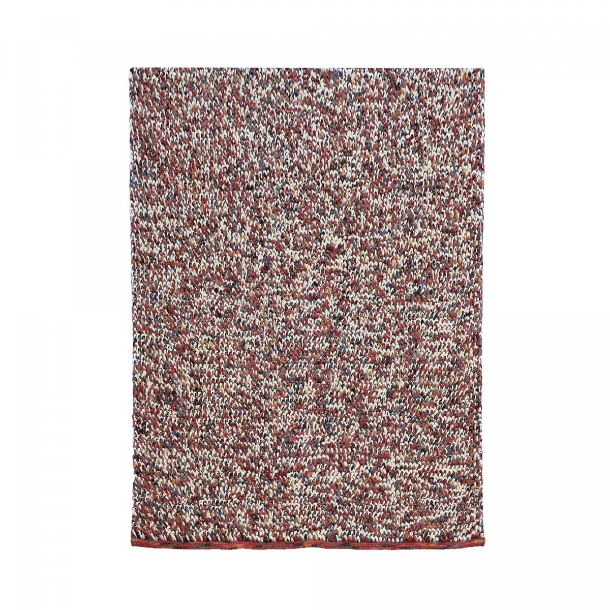 Tapis salon 200x300 tissé en laine beige et rouge rectangle motif faux ...