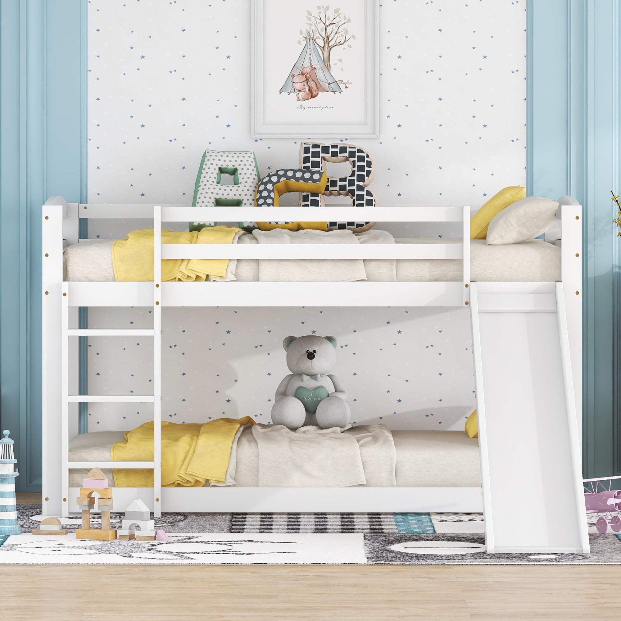 Lits Superposés Enfant - Lit Mezzanine Avec Toboggan - Cadre En Pin ...